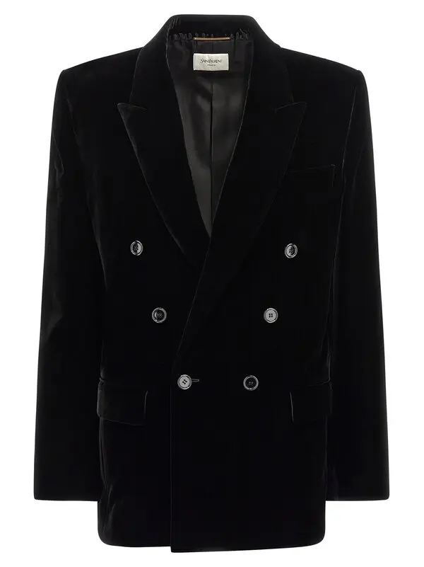 Saint Laurent Cassandre Double-breasted Velvet Blazer