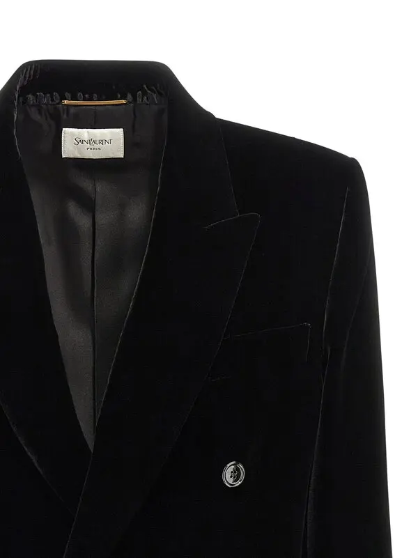 Saint Laurent Cassandre Double-breasted Velvet Blazer
