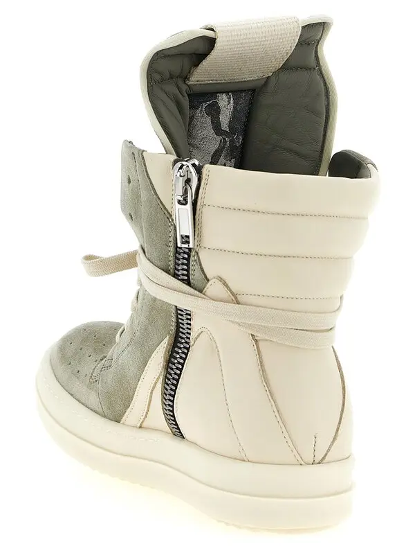 Rick Owens Geobasket Leather And Suede High-top Sneakers - Green