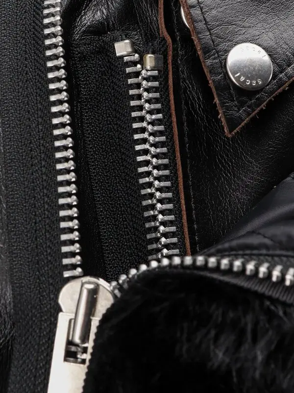 Sacai Leather Jacket With Faux Fur Inserts