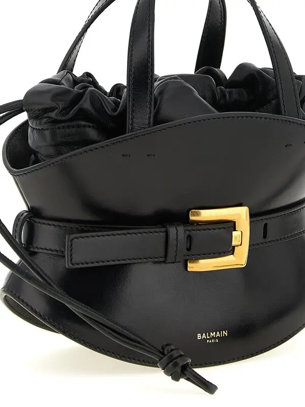 Balmain Mini Suede And Leather Handbag With Anthem Buckle