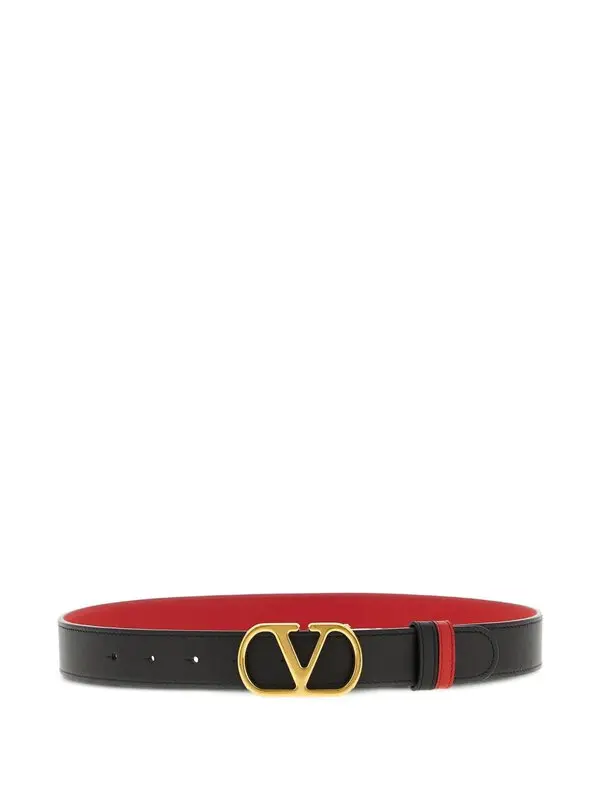 Valentino Garavani Vlogo Signature 30 Reversible Shiny Leather Belt - Black