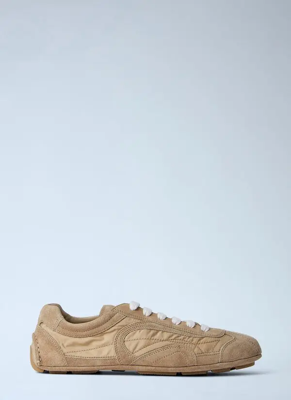 Prada Montecarlo Re-edition 2005 Suede And Nylon Sneakers - Cream