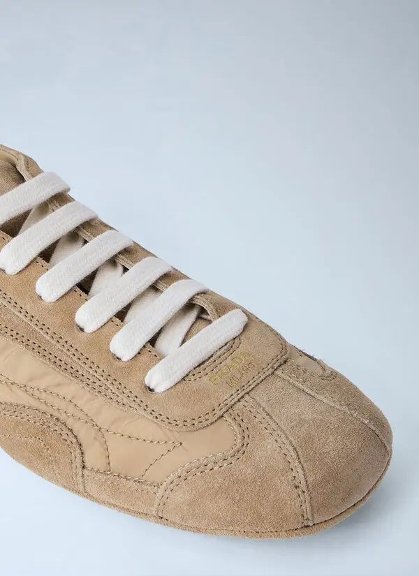 Prada Montecarlo Re-edition 2005 Suede And Nylon Sneakers - Cream