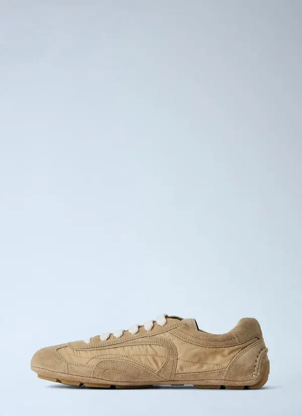 Prada Montecarlo Re-edition 2005 Suede And Nylon Sneakers - Cream