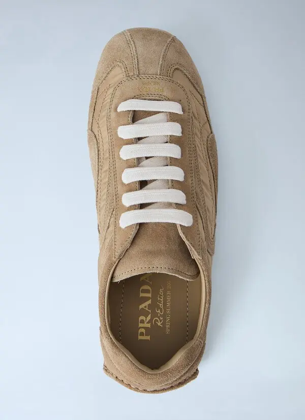 Prada Montecarlo Re-edition 2005 Suede And Nylon Sneakers - Cream