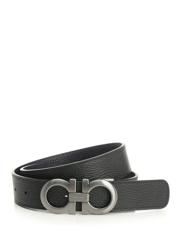 FERRAGAMO Reversible And Adjustable Gancini Belt - Black