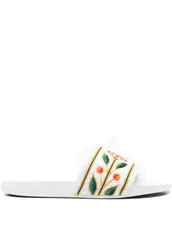 Casablanca Embroidered Slide Sandals - White