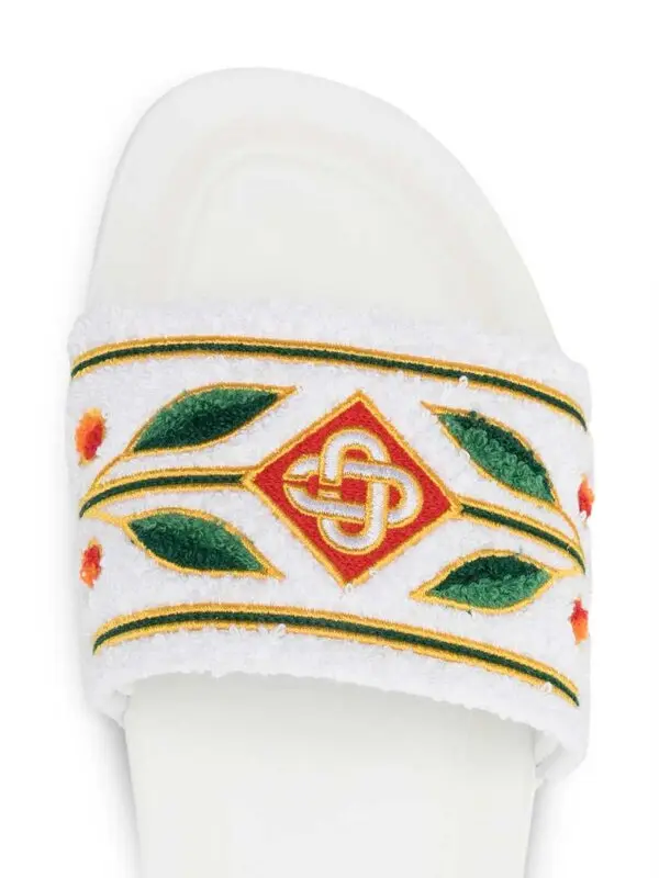 Casablanca Embroidered Slide Sandals - White
