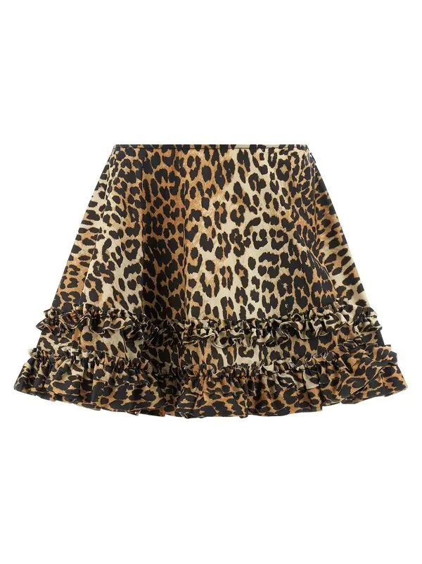 GANNI Leopard Print Recycled Polyamide Mini Frill Skirt - Brown