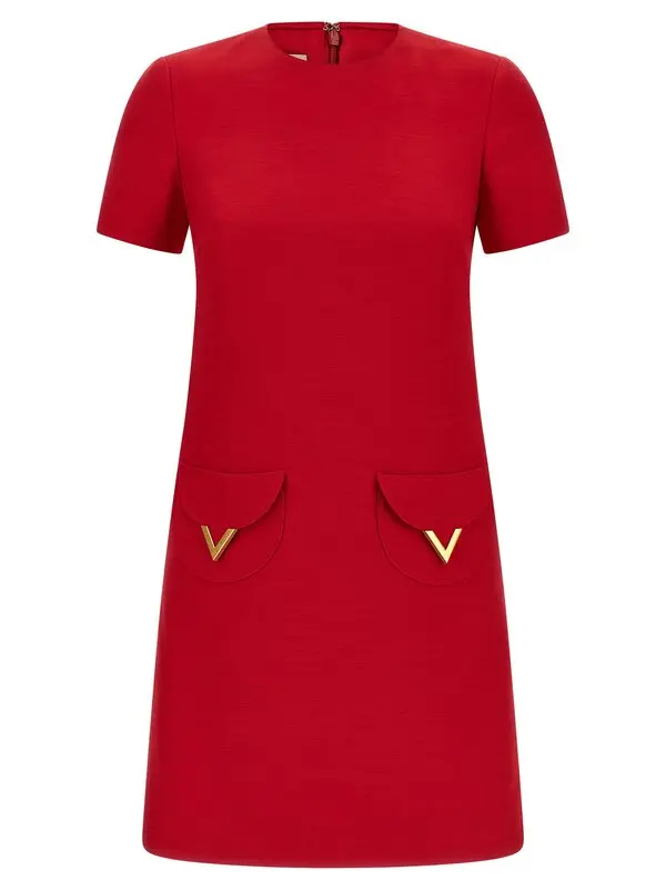 Valentino Garavani V Gold Crêpe Couture Mini Dress - Red