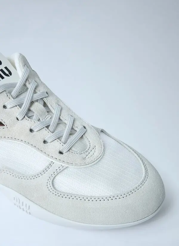 Miu Miu Technical Fabric And Suede Paneled Gymnasium Sneakers - White