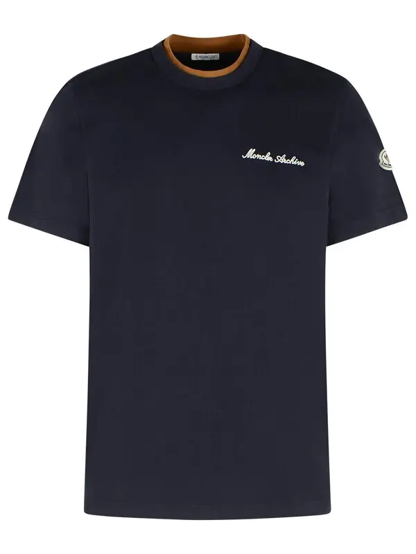 Moncler Navy Cotton Embroidered Logo T-shirt - Blue