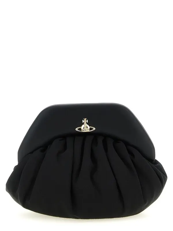 VIVIENNE WESTWOOD Brooke Crinkled Fabric Clutch With Gold Tone Orb Logo - Black