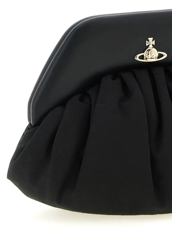 VIVIENNE WESTWOOD Brooke Crinkled Fabric Clutch With Gold Tone Orb Logo - Black