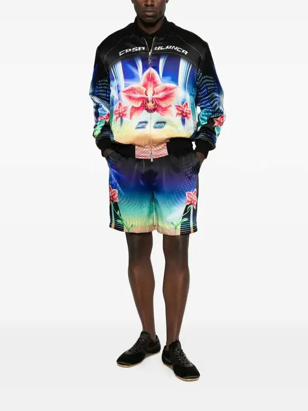 Casablanca Floral Print Silk Drawstring Shorts - Multicolor