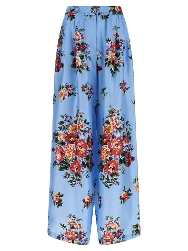 Dolce & Gabbana Mazzo Di Fiori" Print Silk Twill Wide Leg Trousers - Blue