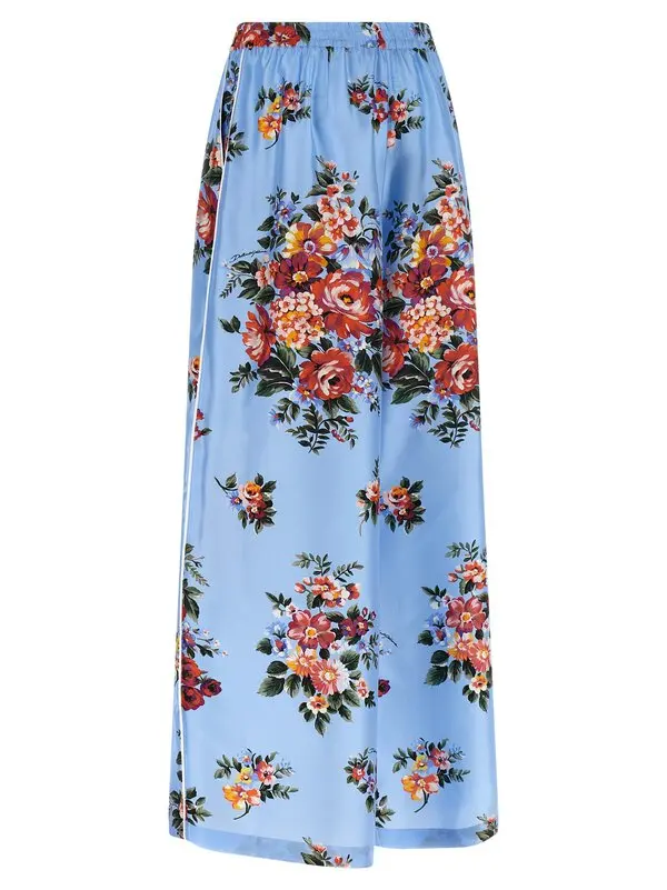 Dolce & Gabbana Mazzo Di Fiori" Print Silk Twill Wide Leg Trousers - Blue