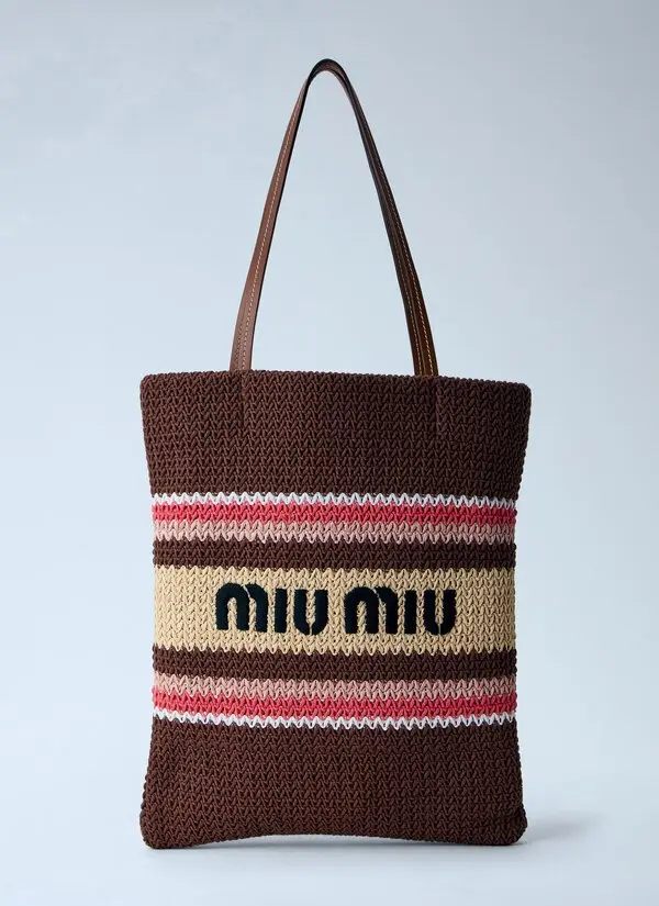 Miu Miu Raffia-effect Woven Tote Bag - Brown