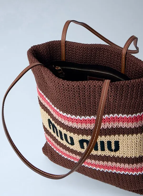 Miu Miu Raffia-effect Woven Tote Bag - Brown