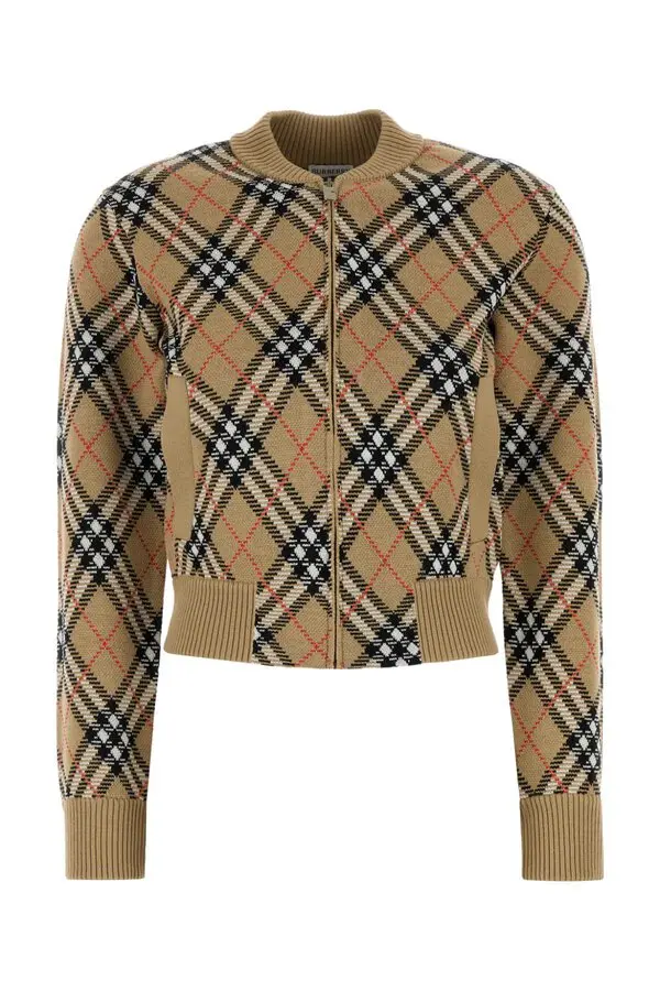 Burberry Checked Wool Blend Cardigan - Multicolor