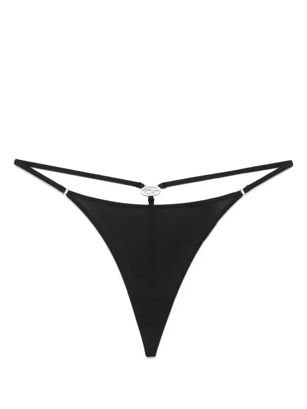 DIESEL® D-string Thong With Oval D Logo Plaque - Black