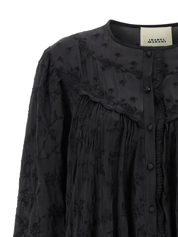 Isabel Marant Étoile Zame Embroidered Cotton Silk Mini Dress - Black