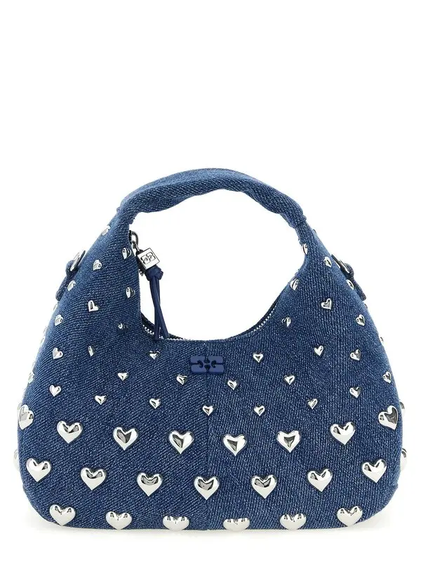 GANNI Denim Studded Mini Hobo Handbag