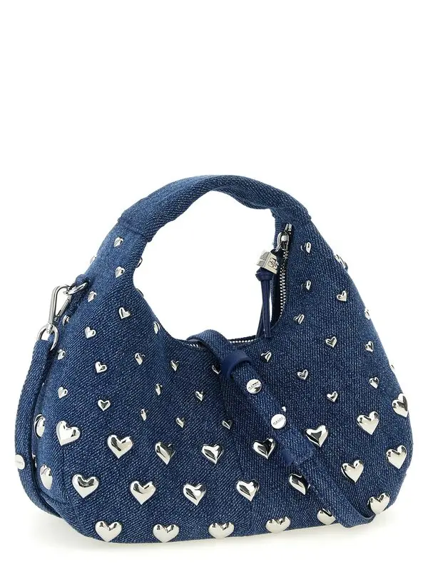 GANNI Denim Studded Mini Hobo Handbag