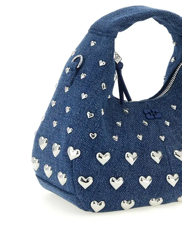 GANNI Denim Studded Mini Hobo Handbag