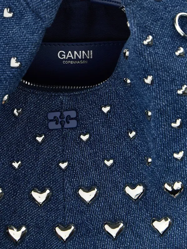 GANNI Denim Studded Mini Hobo Handbag