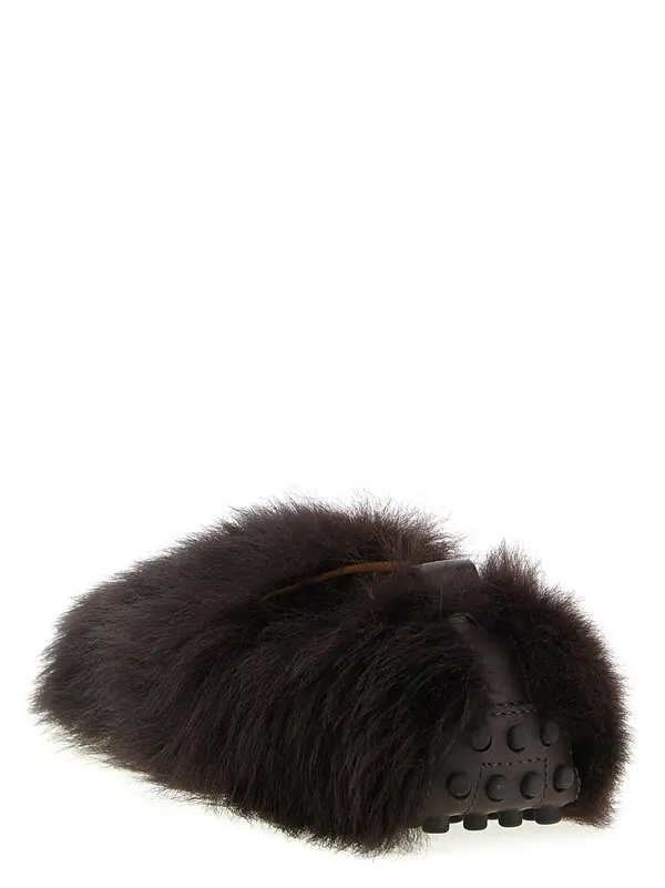 TOD'S Gommino Long-haired Sheep Fur Loafers - Brown