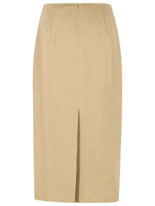 Max Mara Veranda Camel Linen Diagonal Slim Skirt - Cream