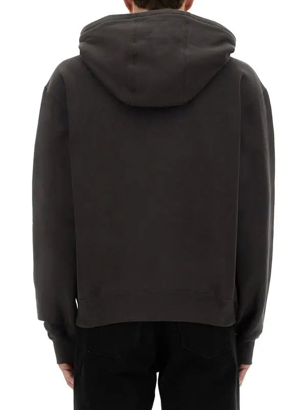 Saint Laurent Logo Embroidered Hooded Sweatshirt - Gray
