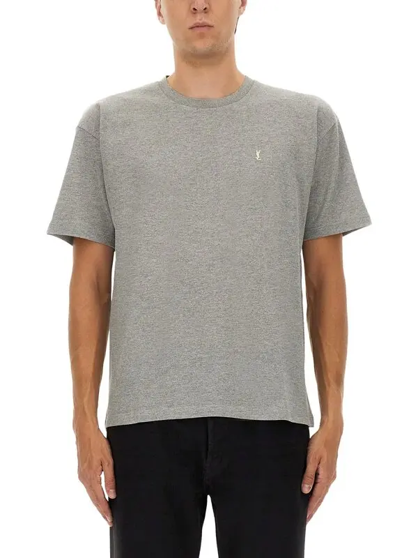 Saint Laurent Cassandras Tshirt With Logo - Gray