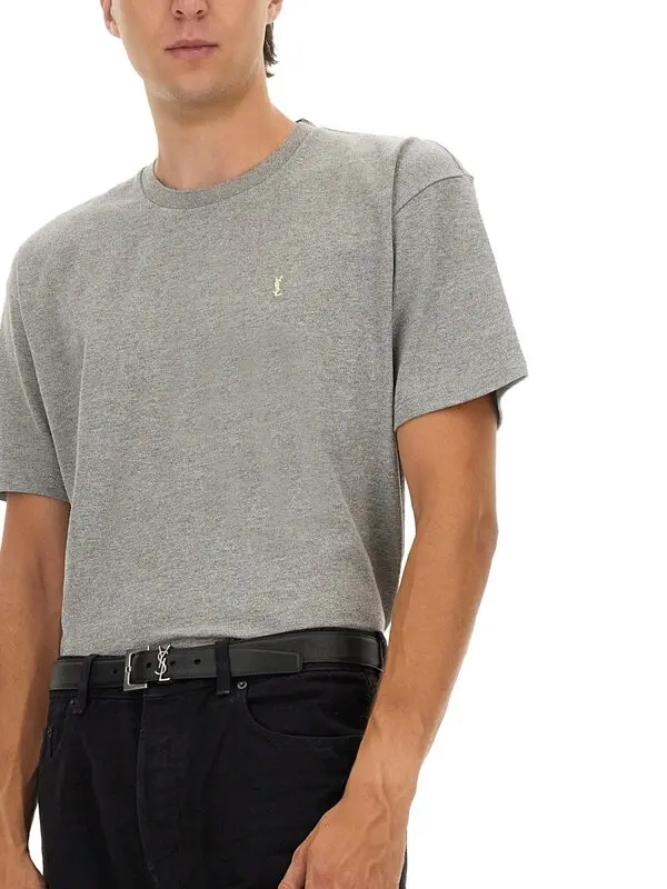 Saint Laurent Cassandras Tshirt With Logo - Gray