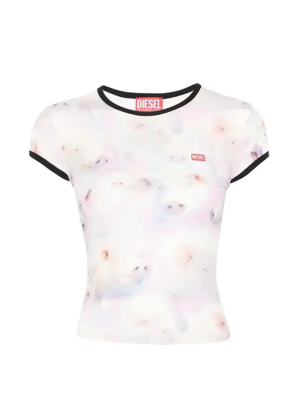 DIESEL® Printed T-shirt With Fringed Trim