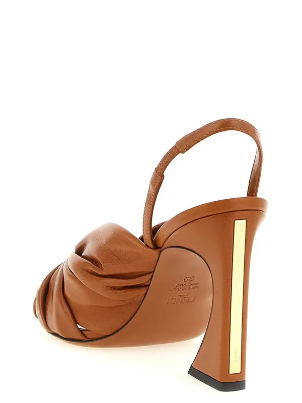 Fendi Arco Slingback Heels In Shiny Nappa Leather - Brown