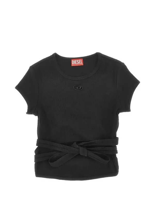 DIESEL® Ribbed T-shirt With Belt Detail - Black