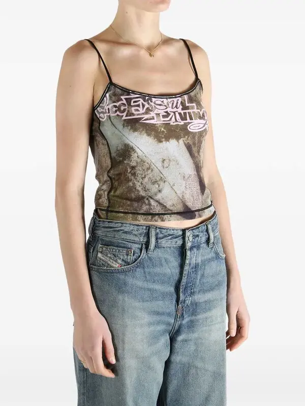 DIESEL® Graphic Print Top With Thin Shoulder Straps - Brown