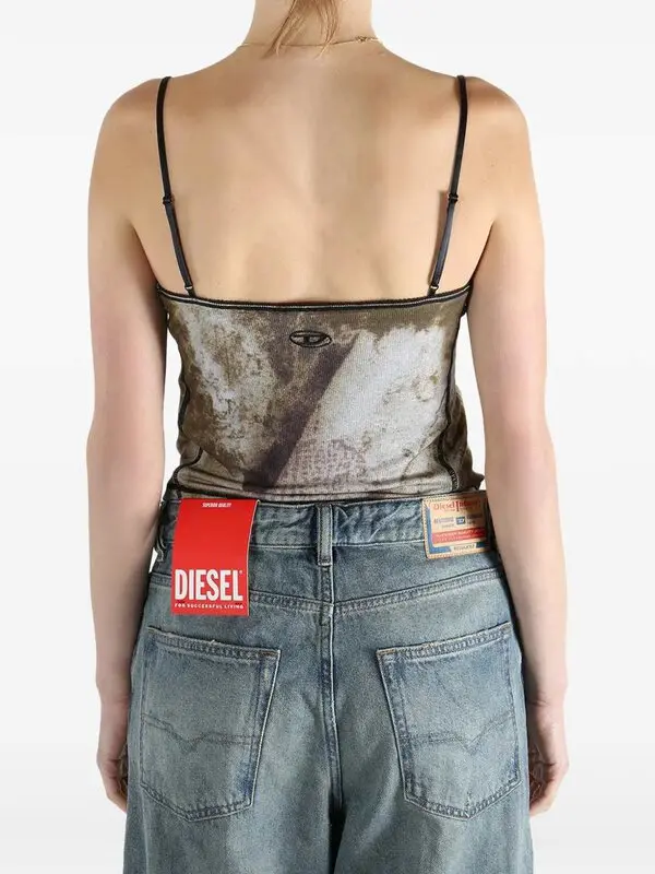 DIESEL® Graphic Print Top With Thin Shoulder Straps - Brown