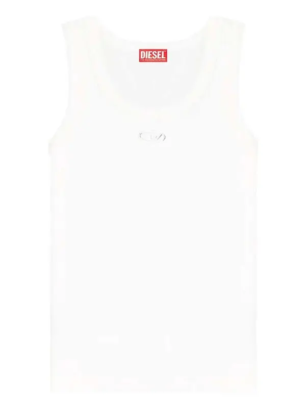 DIESEL® Ribbed Knit Logo Detail Tank Top - White