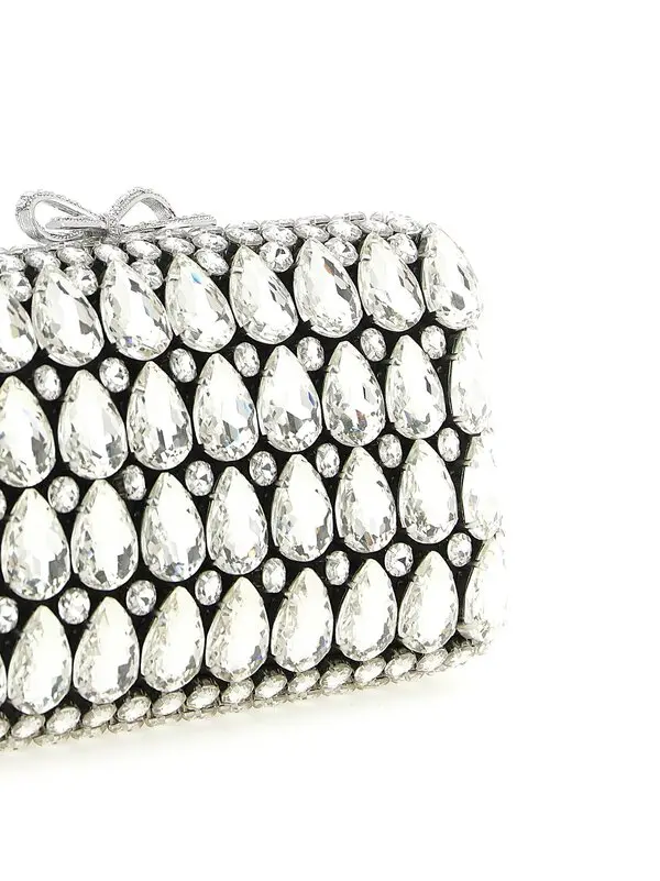 SELF-PORTRAIT Embellished Satin Clutch With Bow Detail
