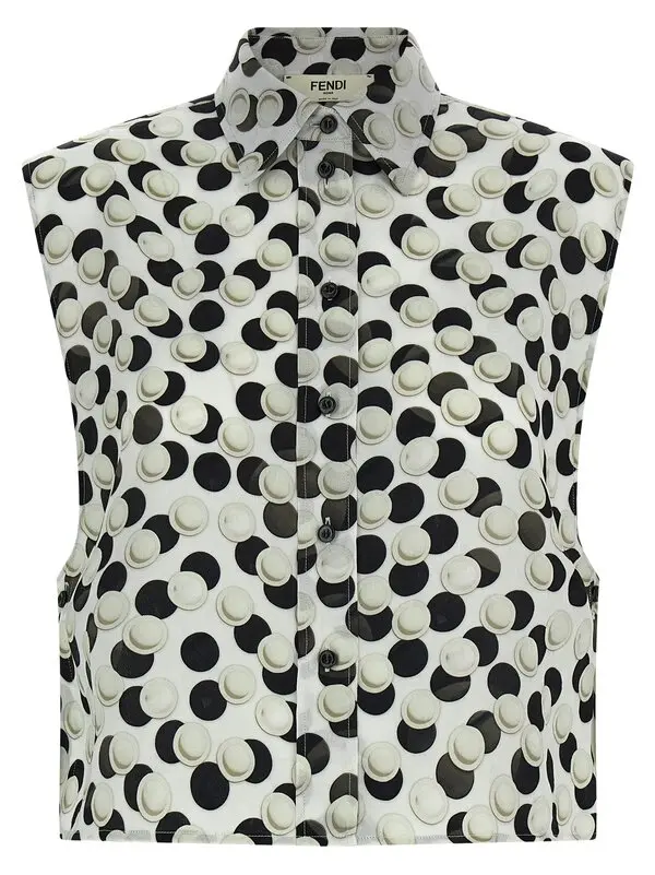 Fendi Jacquard Polka Dot Silk Cropped Shirt