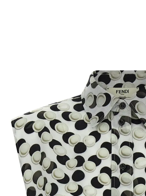 Fendi Jacquard Polka Dot Silk Cropped Shirt
