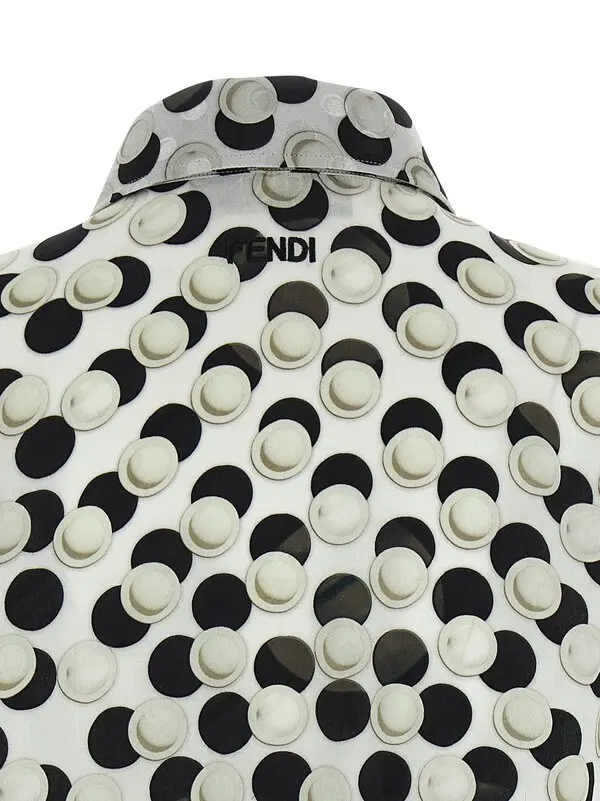 Fendi Jacquard Polka Dot Silk Cropped Shirt