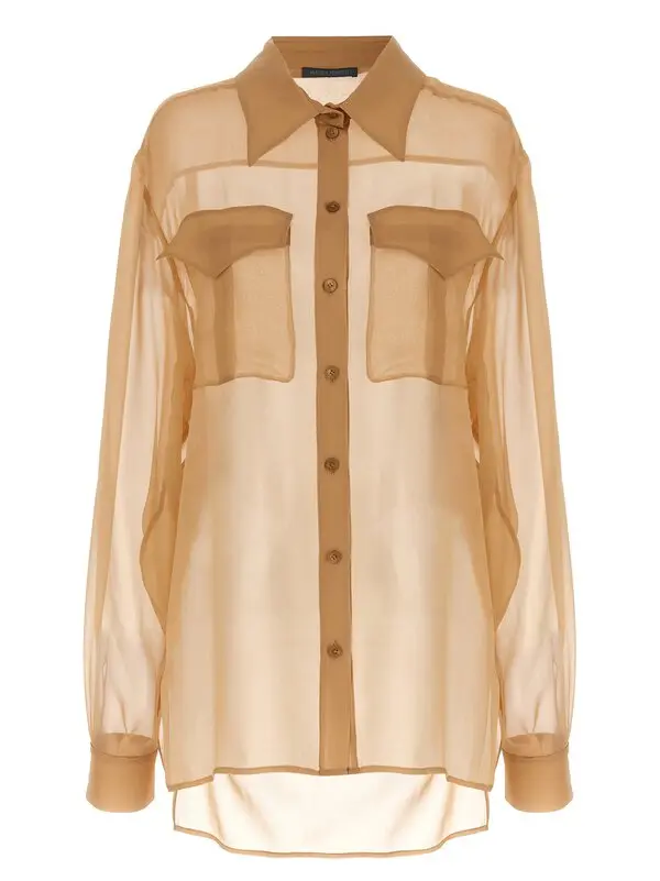 Alberta Ferretti Sheer Silk Chiffon Shirt - Cream