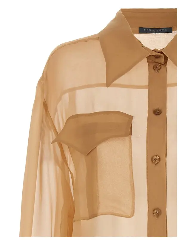Alberta Ferretti Sheer Silk Chiffon Shirt - Cream