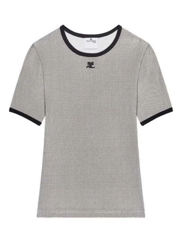 COURREGES Houndstooth T-shirt With Logo Detail - Gray
