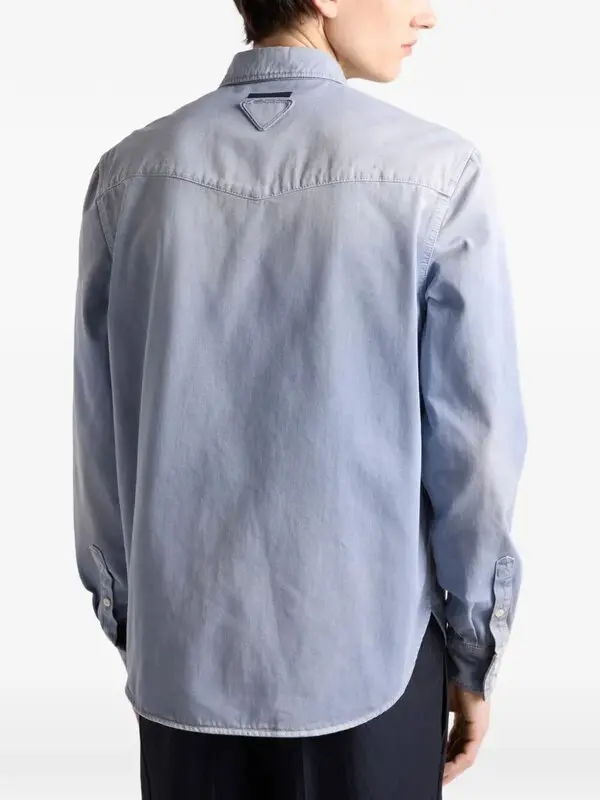 Prada Washed Gabardine Vintage-effect Shirt - Blue